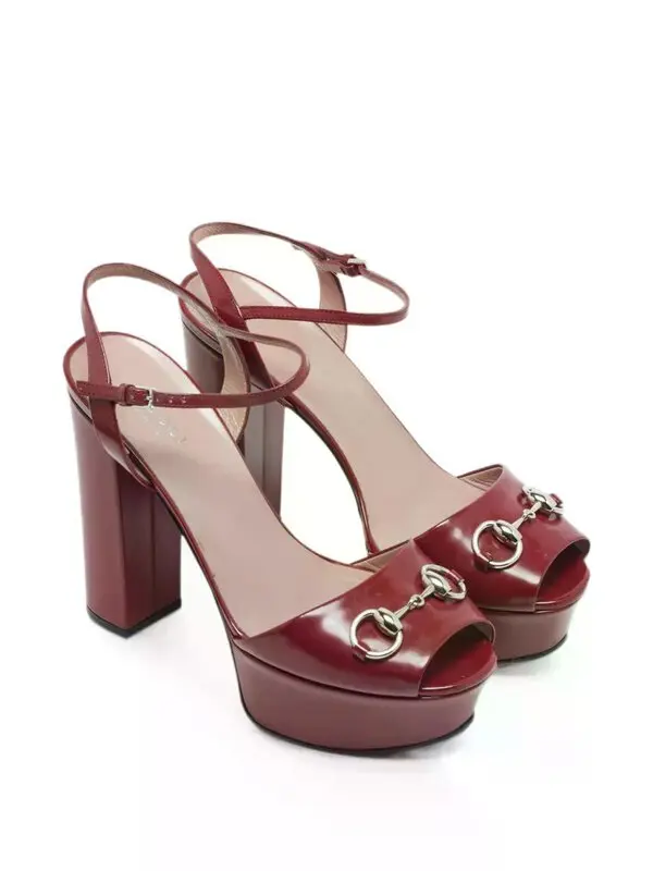 Gucci Horsebit Platform Ankle Strap Sandals - Red