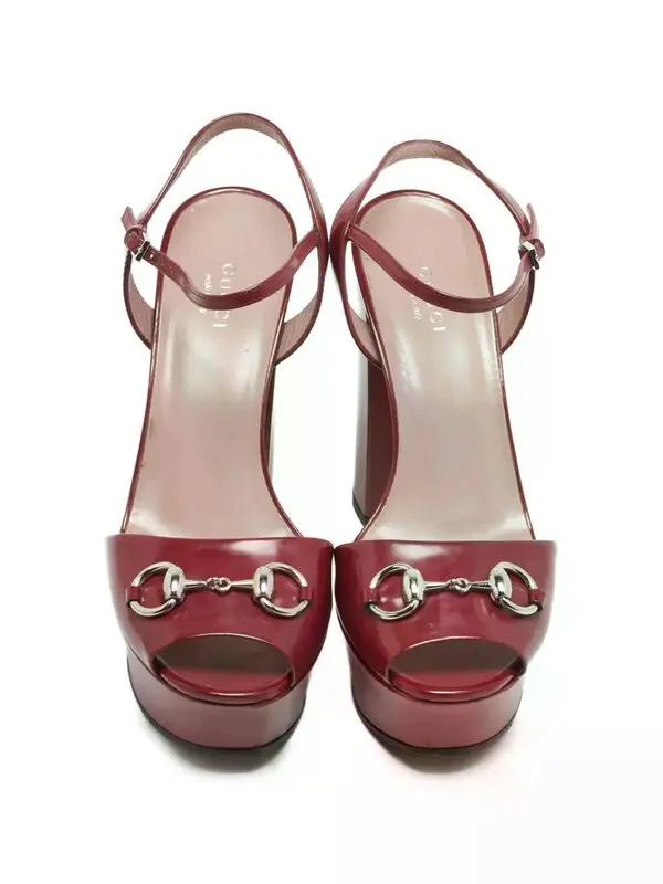 Gucci Horsebit Platform Ankle Strap Sandals - Red