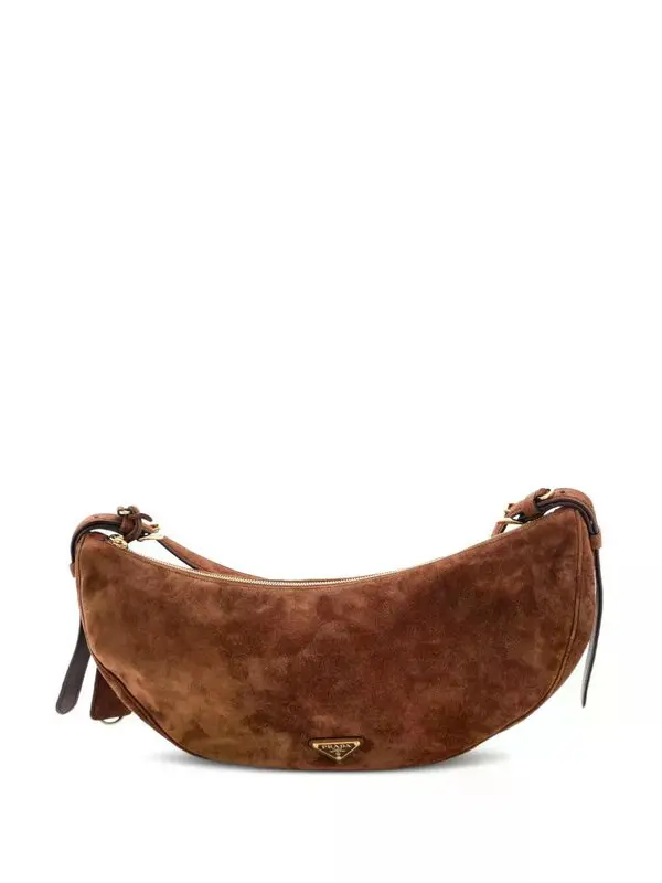 Prada Suede Demi-lune Shoulder Bag - Brown