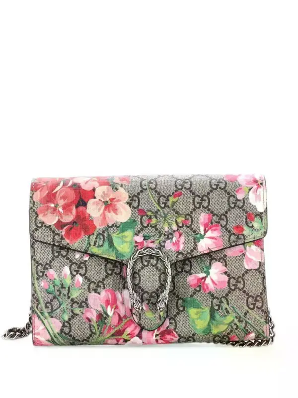 Gucci Dionysus Chain Wallet Blooms Print Gg Coated Canvas Small Crossbody Bag - Brown