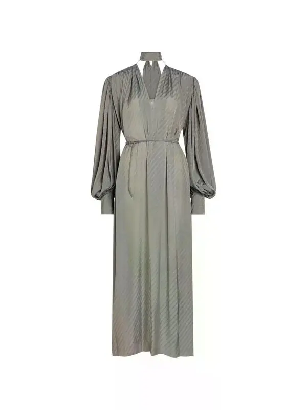 Calvin Klein Striped Pleated Midi Dress - Grey
