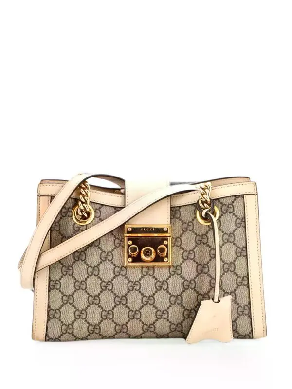 Gucci Padlock Chain Tote Gg Coated Canvas Small Shoulder Bag - Neutrals