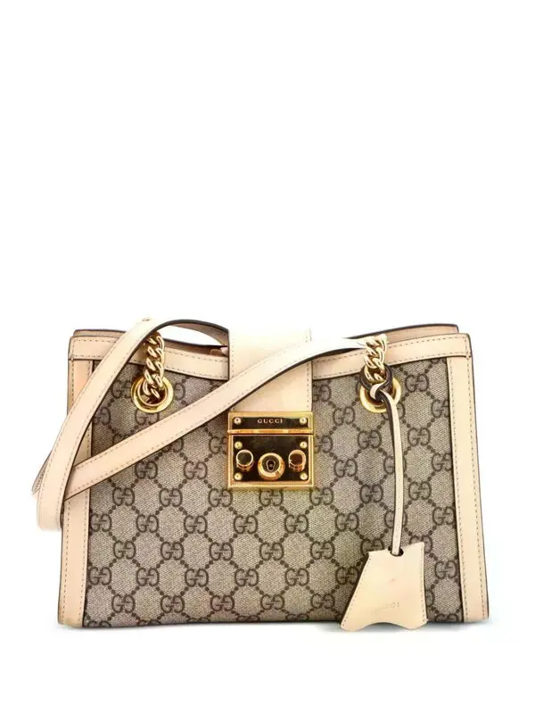 Gucci Padlock Chain Tote Gg Coated Canvas Small Shoulder Bag - Neutrals