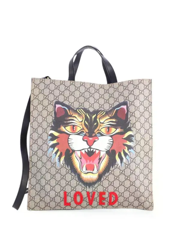Gucci Convertible Soft Open Printed Gg Coated Canvas Tall Tote Bag - Brown