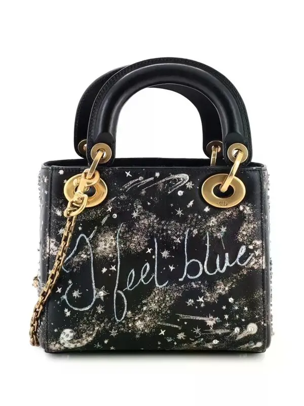 Dior Lady Chain Bag Embroidered Calfskin Mini Satchel - Black