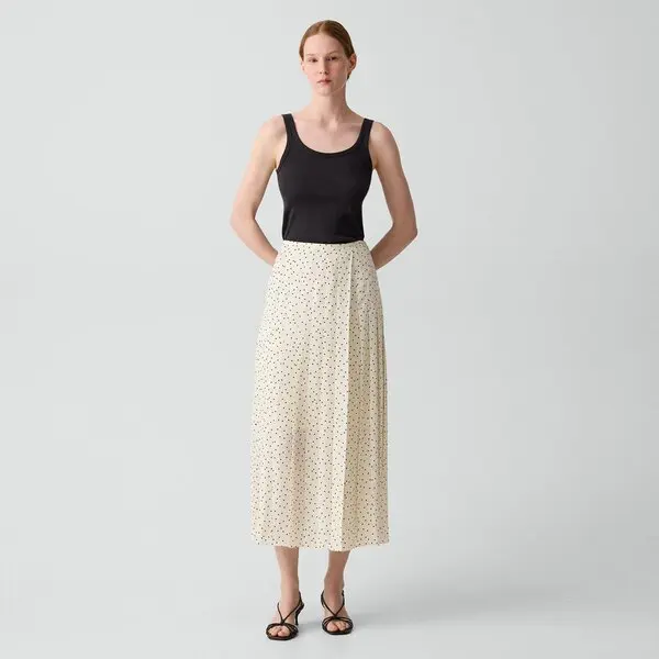 Theory Pleated Wrap Skirt In Polka Dot Georgette