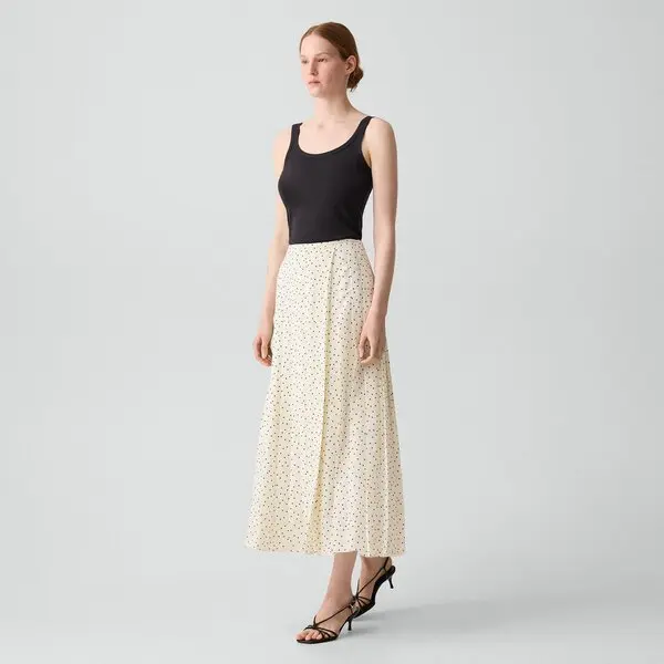 Theory Pleated Wrap Skirt In Polka Dot Georgette