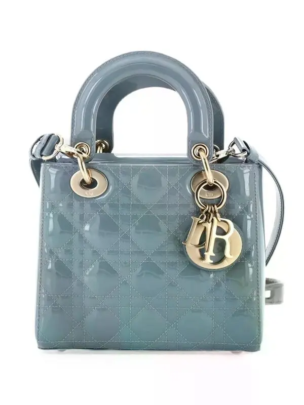 Dior Lady Bag Cannage Quilt Patent Small Satchel - Blue