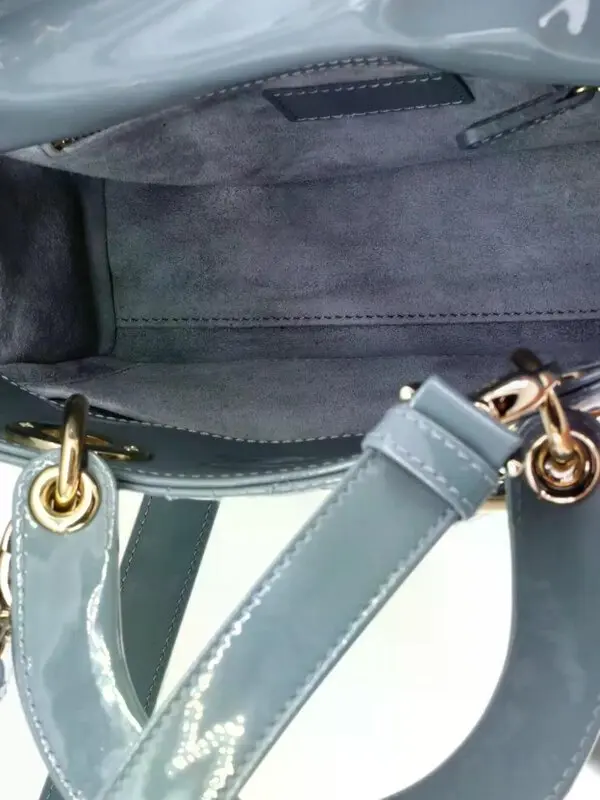 Dior Lady Bag Cannage Quilt Patent Small Satchel - Blue