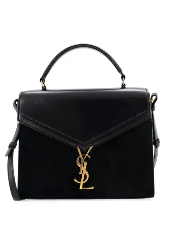 Saint Laurent Cassandra Top Handle Bag Leather And Suede Medium Shoulder Bag - Black