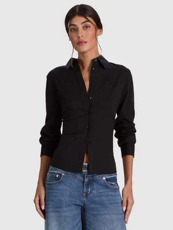 Alice + Olivia Amelia Button-down Shirt With Lace-up Back - Black