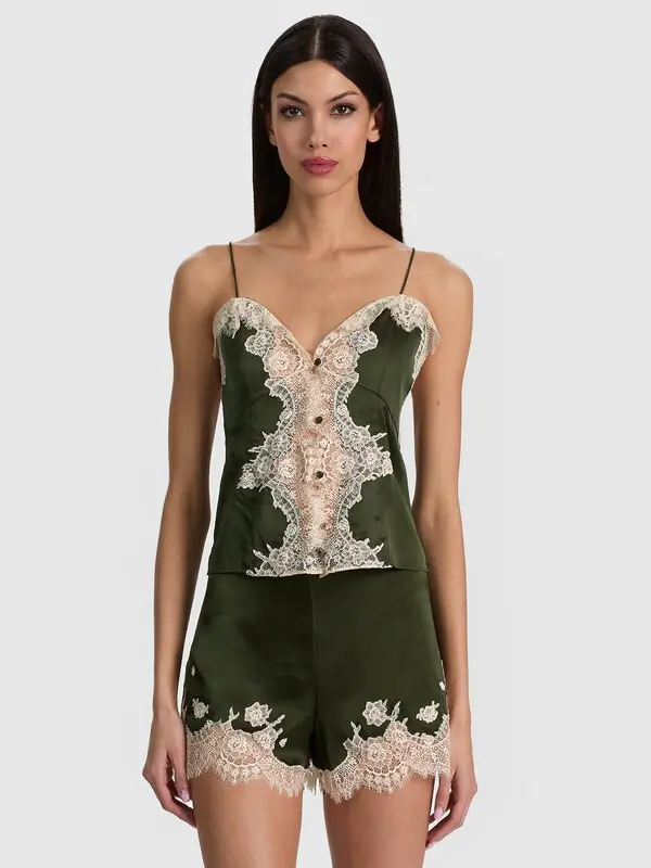 Alice + Olivia Julietta Lace Slip Top - Dark Fern