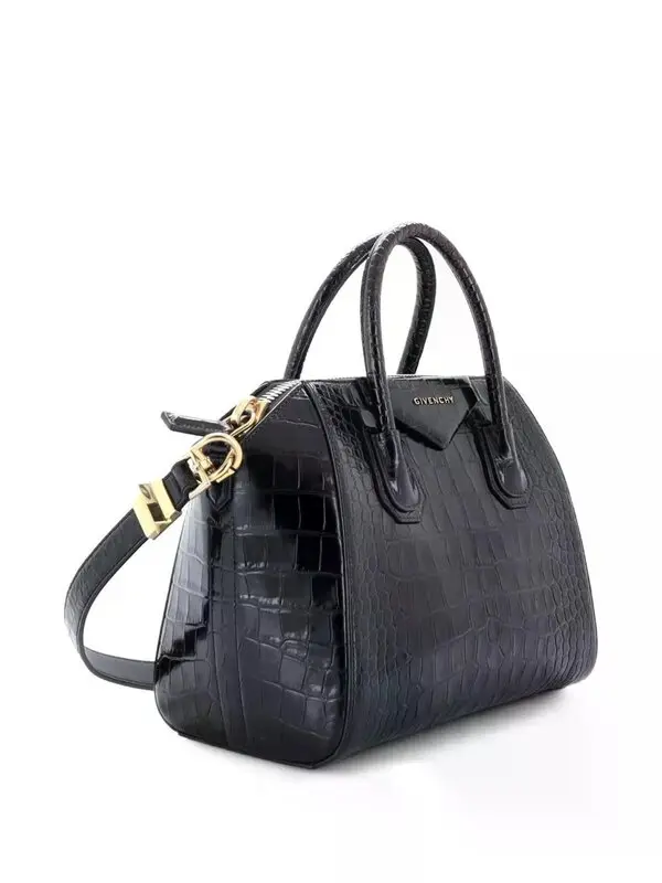 Givenchy Antigona Small Satchel In Crocodile Embossed Leather - Black