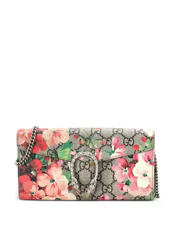 Gucci Blooms Print Gg Coated Canvas Dionysus Chain Wallet - Brown
