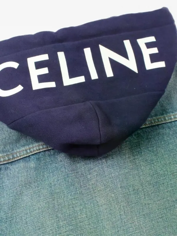 Celine Cotton Logo-print Hooded Denim Jacket