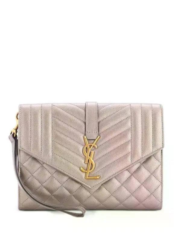 Saint Laurent Monogram Envelope Wristlet Clutch Bag - Metallic
