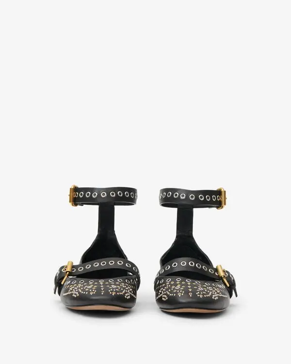 Isabel Marant Étoile Calfskin Suede Ballerinas With Stud Embellishments - Black
