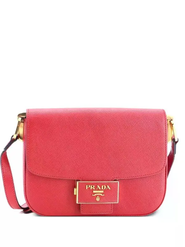 Prada Saffiano Leather Embleme Flap Bag - Red