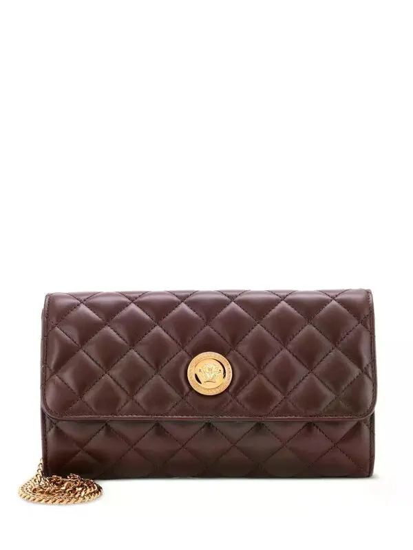 Versace Icon Wallet On Chain Quilted Leather Crossbody Bag - Brown