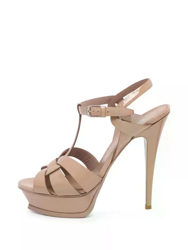 Saint Laurent Tribute Leather Heeled Sandals - Neutrals