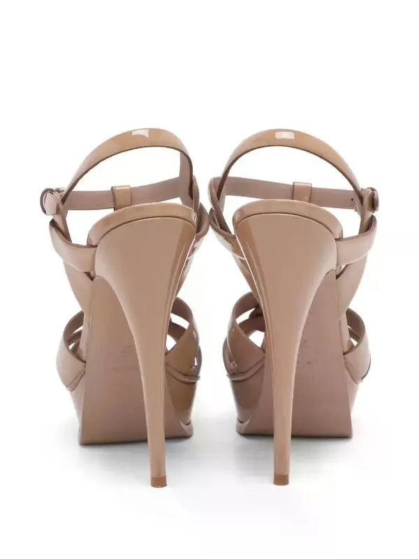 Saint Laurent Tribute Leather Heeled Sandals - Neutrals