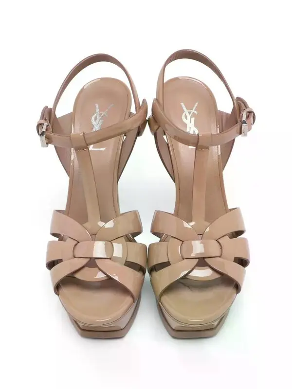Saint Laurent Tribute Leather Heeled Sandals - Neutrals