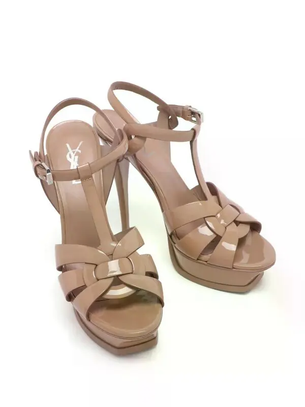Saint Laurent Tribute Leather Heeled Sandals - Neutrals