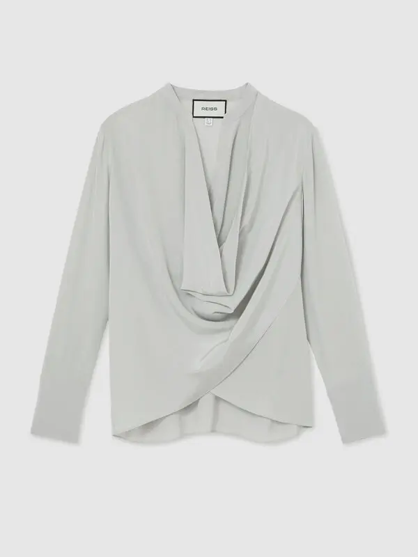 REISS Lauren Matte Silk Draped Shirt