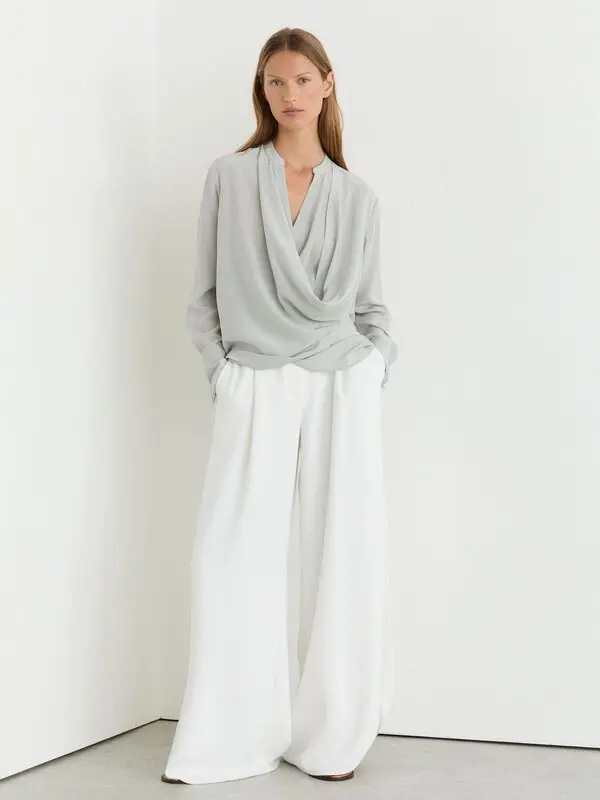 REISS Lauren Matte Silk Draped Shirt