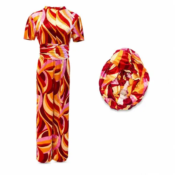 JULIA CLANCEY Lydia Velour Jumpsuit Set - Orange