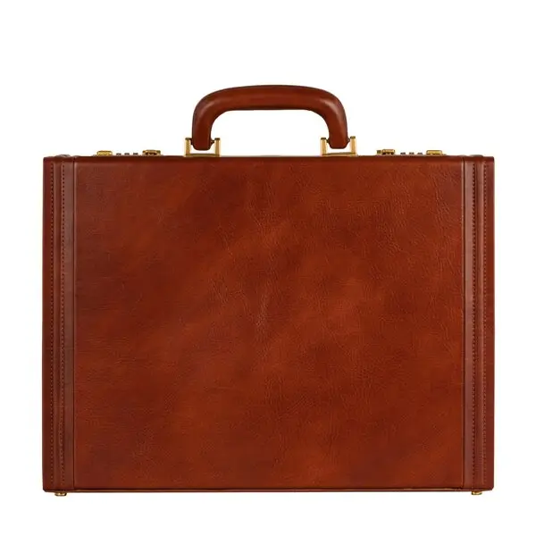 TIME RESISTANCE Leather Attaché Case Briefcase Fatherland Cognac Matte - Brown