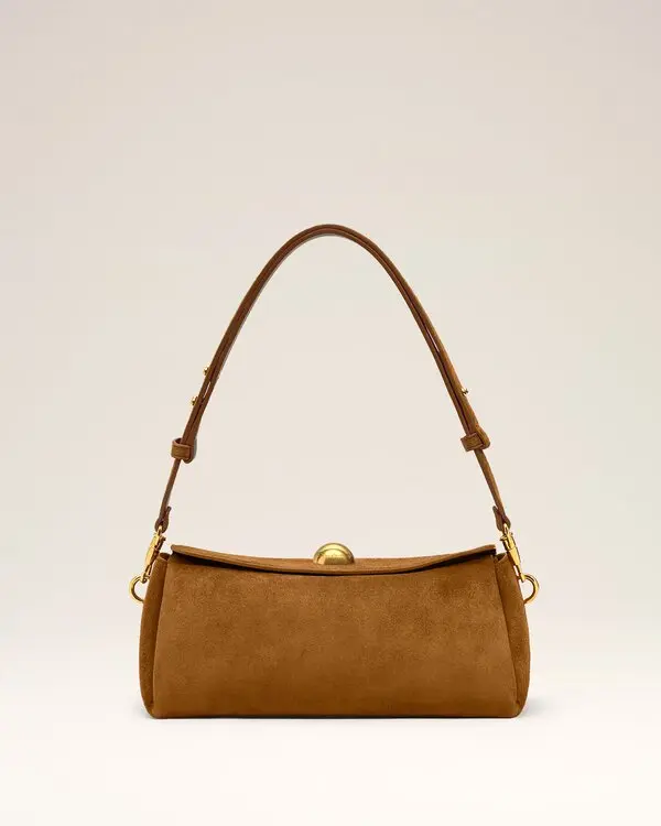 AMI Paris Suede Leather Carrousel Bag - Hazelnut