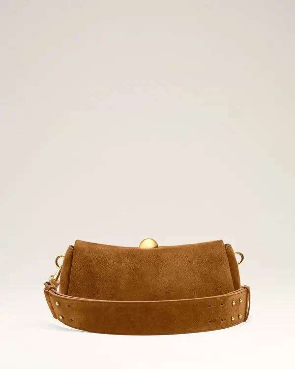 AMI Paris Suede Leather Carrousel Bag - Hazelnut