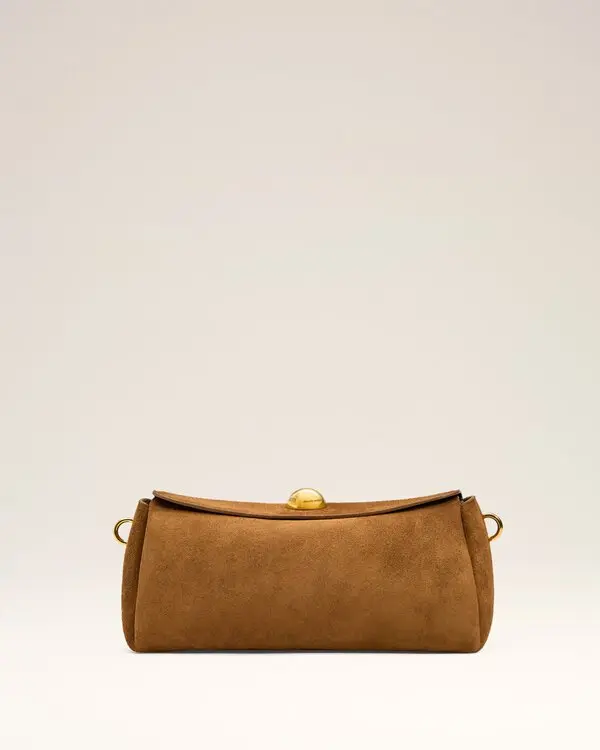 AMI Paris Suede Leather Carrousel Bag - Hazelnut