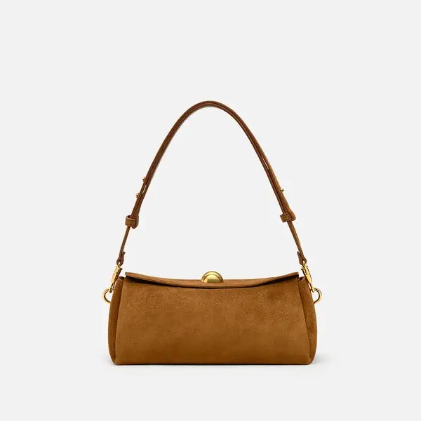 AMI Paris Suede Leather Carrousel Bag - Hazelnut