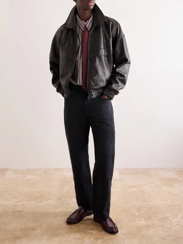 Saint Laurent Leather Bomber Jacket - Black