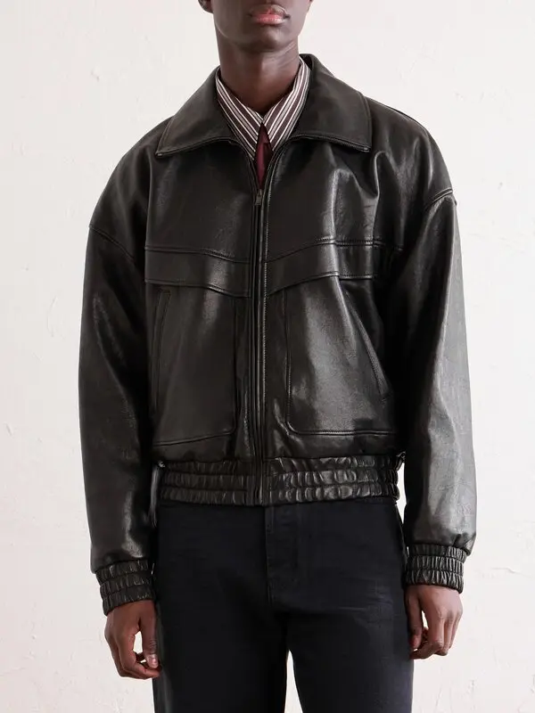 Saint Laurent Leather Bomber Jacket - Black