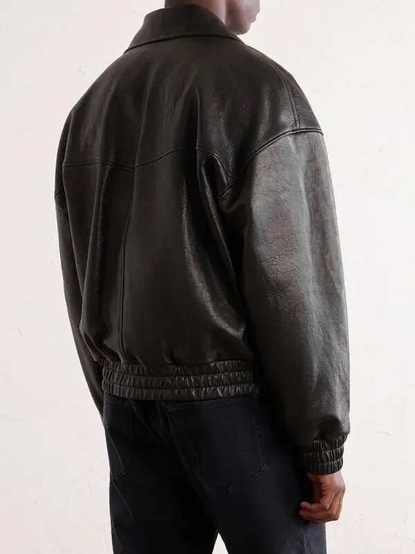 Saint Laurent Leather Bomber Jacket - Black