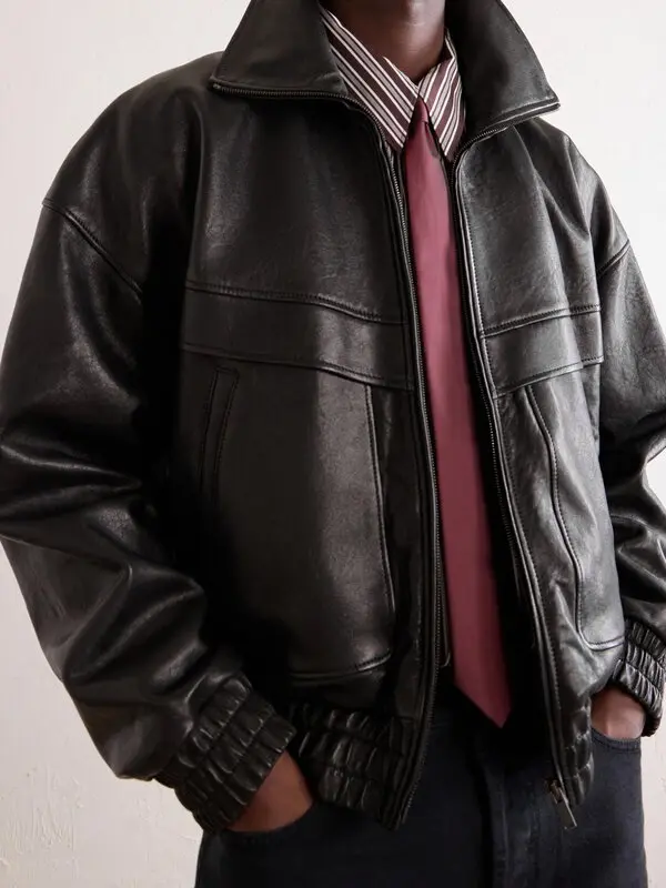 Saint Laurent Leather Bomber Jacket - Black