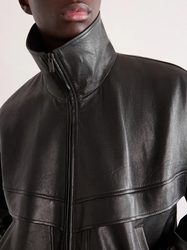 Saint Laurent Leather Bomber Jacket - Black