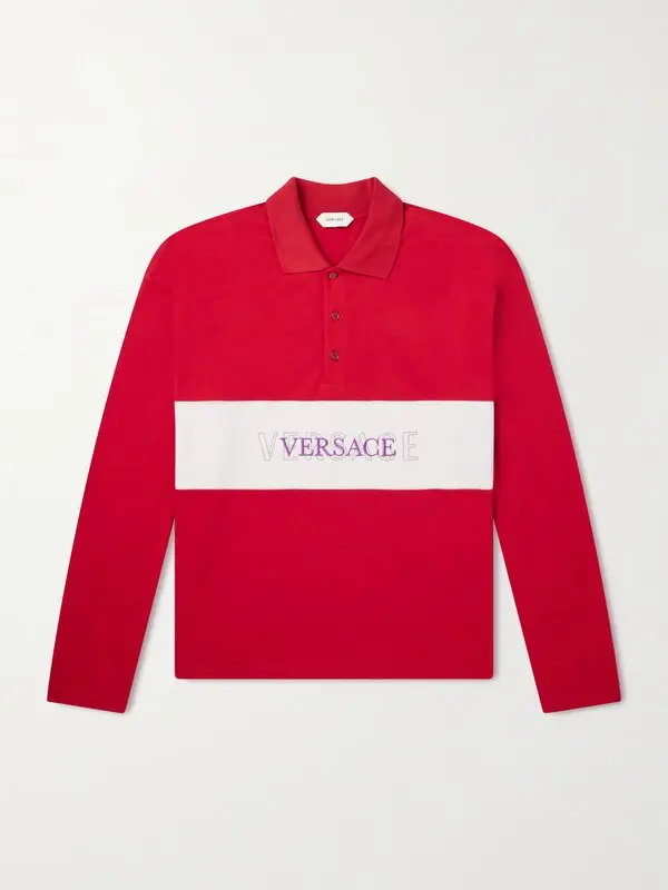 Versace Polo Cotton Logo Embroidery Shirt - Red