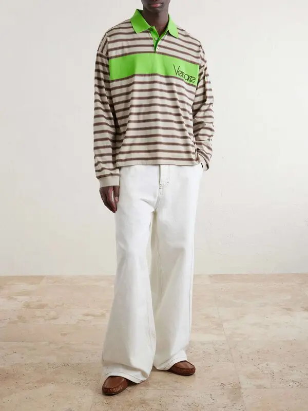 Versace Polo Striped Cotton Jersey Polo Shirt
