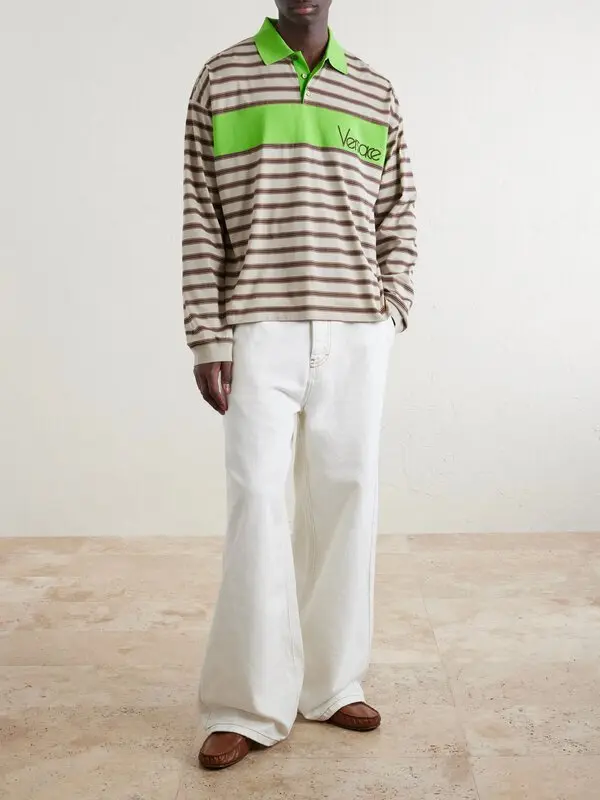 Versace Polo Striped Cotton Jersey Polo Shirt