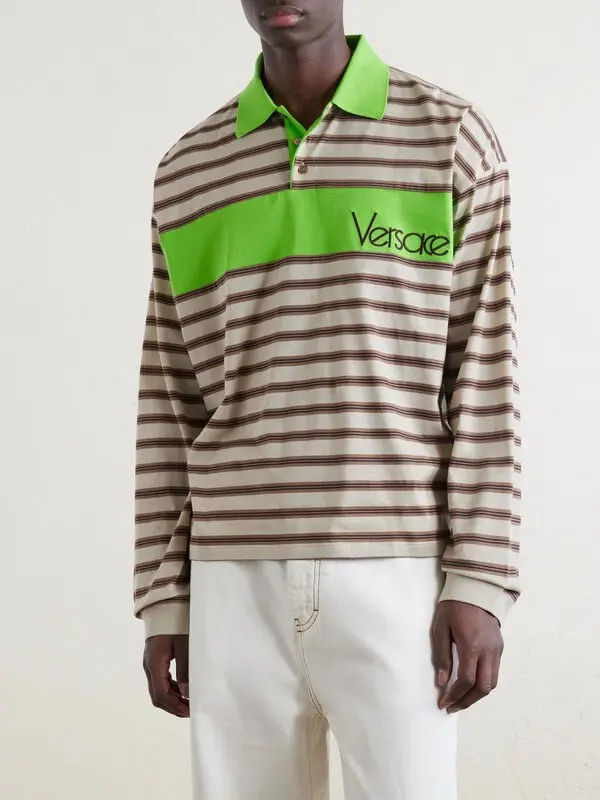 Versace Polo Striped Cotton Jersey Polo Shirt