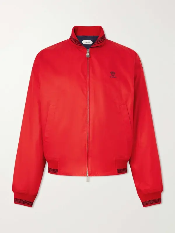 Versace Logo-embroidered Cotton Blouson Jacket - Red