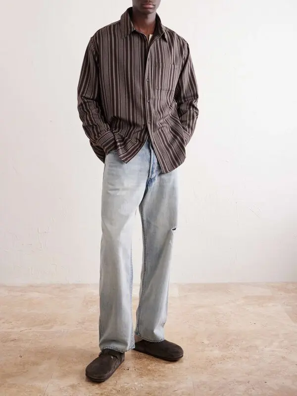 THE ELDER STATESMAN Striped Wool And Cashmere-blend Shirt