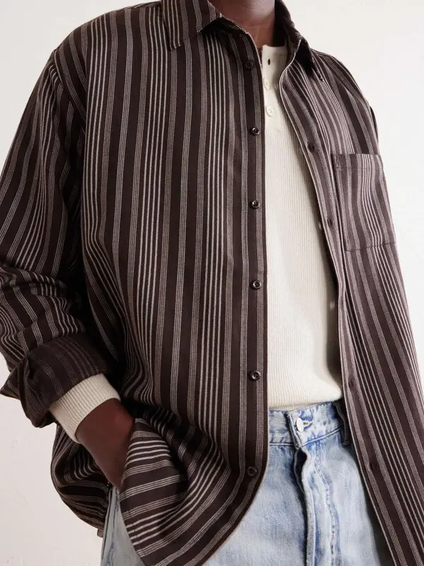 THE ELDER STATESMAN Striped Wool And Cashmere-blend Shirt