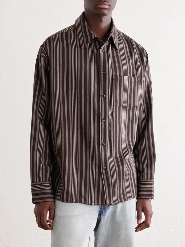 THE ELDER STATESMAN Striped Wool And Cashmere-blend Shirt