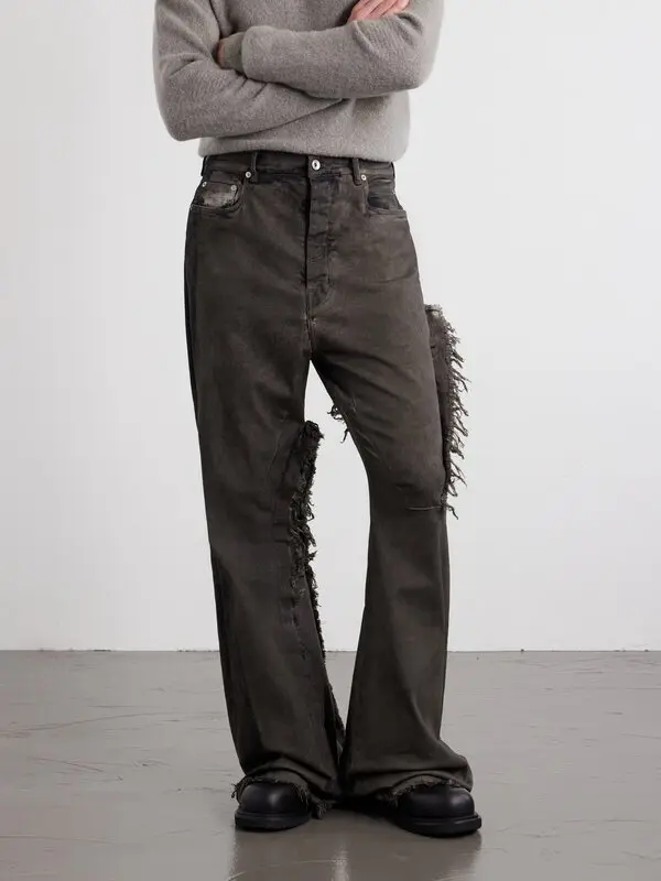 Rick Owens Bolan Frayed Baggy Bootcut Jeans