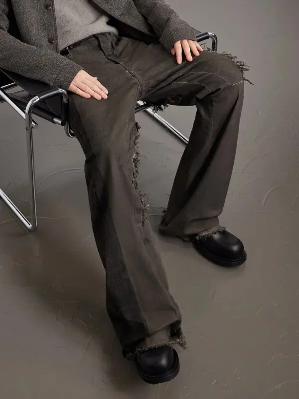 Rick Owens Bolan Frayed Baggy Bootcut Jeans